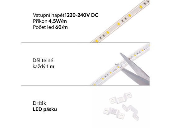 LED pásek 230V3 230V, Denní bílá | T-LED